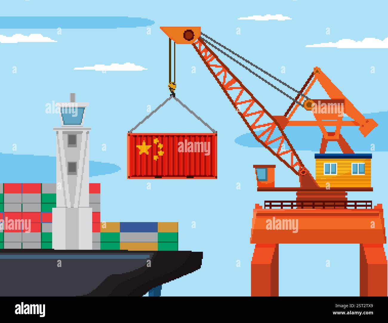 Container crane loading cargo at busy port Stock Vector Image & Art - Alamy