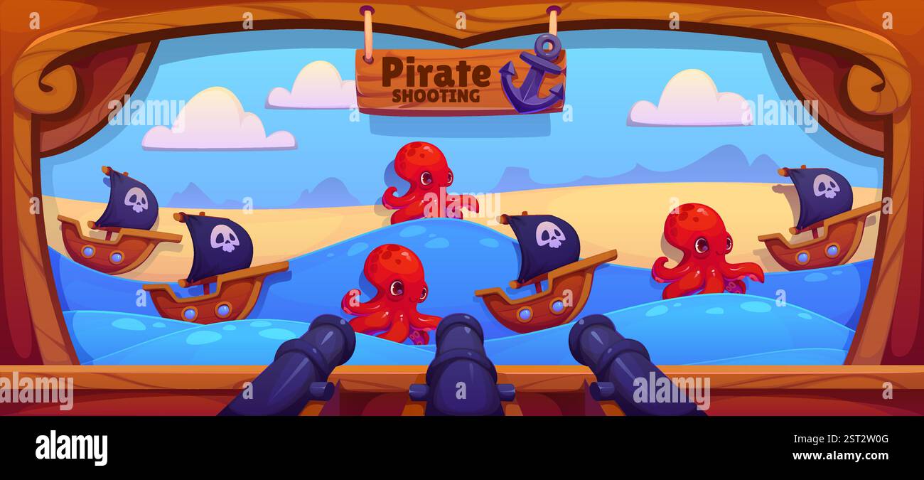 Pirate sea battle carnival shoot game, shooting range in amusement park ...