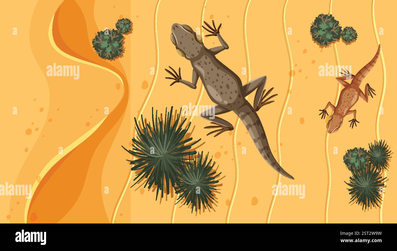 Lizards and plants in a sandy desert landscape Stock Vector Image & Art ...