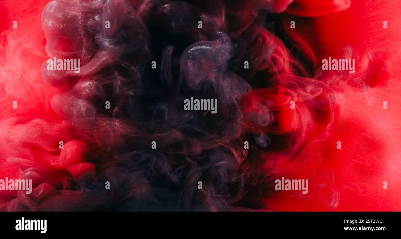 Glitter smoke. Ink water splash. Defocused red black purple color sparkling texture haze swirl ...