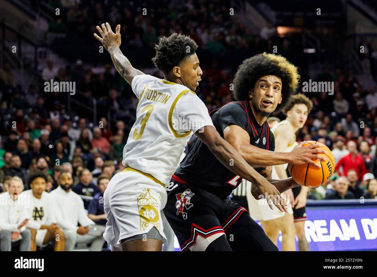 South Bend, Indiana, USA. 16th Feb, 2025. Louisville guard Chucky ...