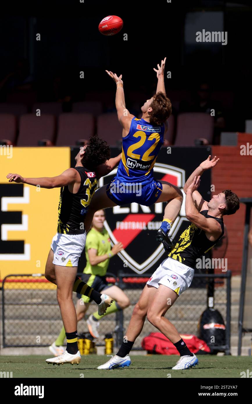 Perth, Australia. 17th Feb, 2025. Archer Reid of the Eagles attempts to ...