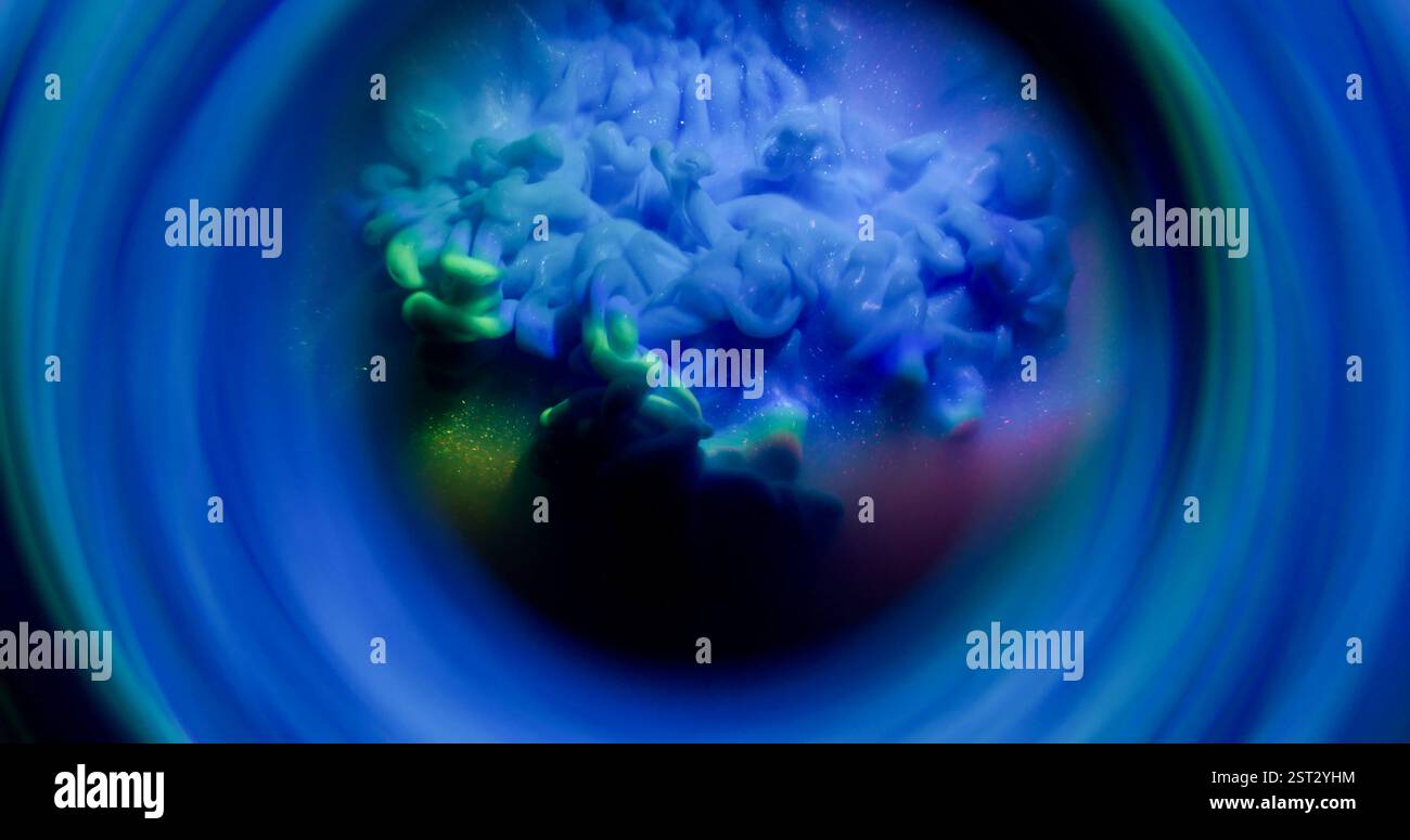 Shimmering dust. Smoke paint. Blue violet round arch green gleam haze ...