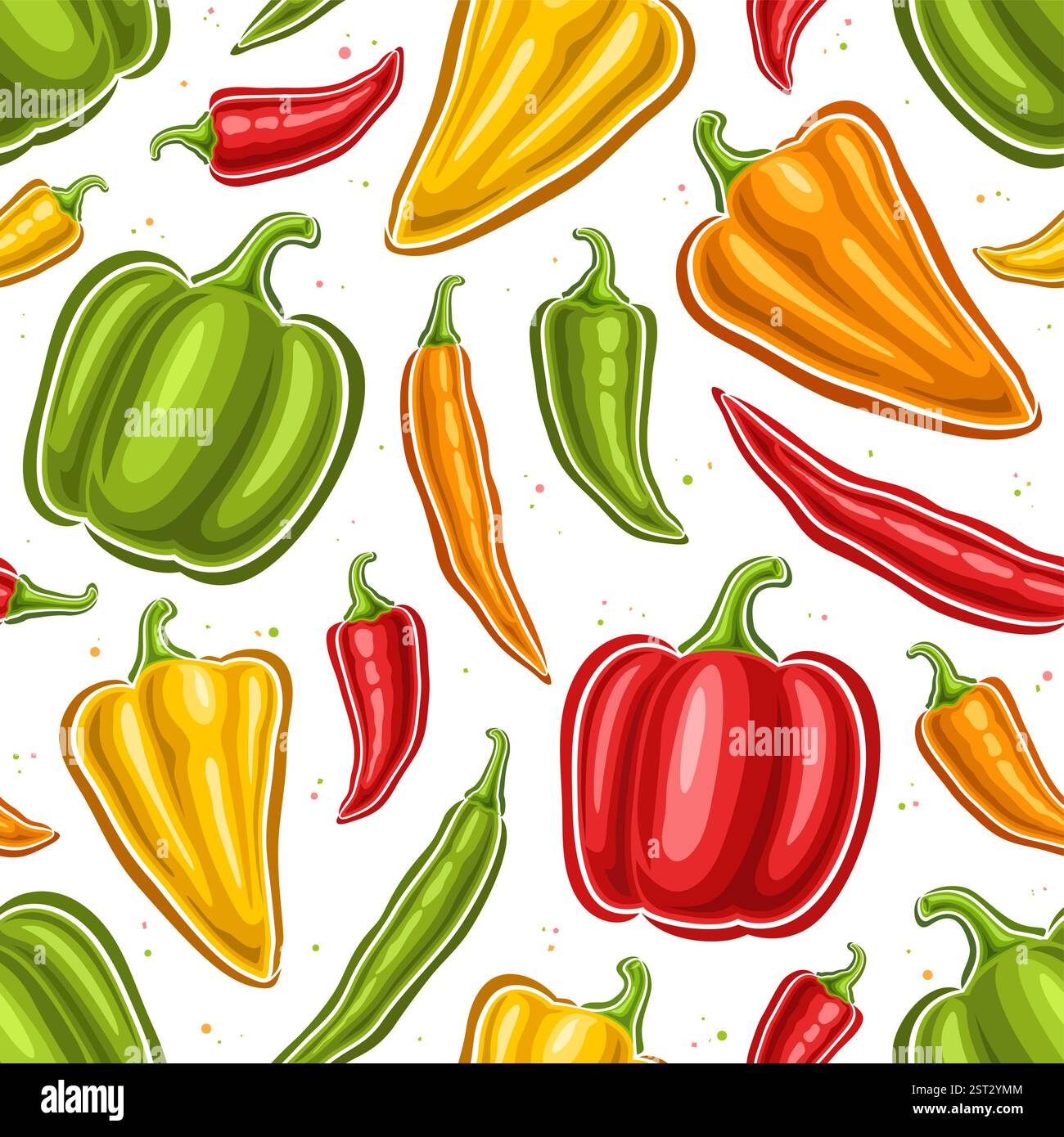 Vector Colorful Pepper Seamless Pattern, square background with flying ...