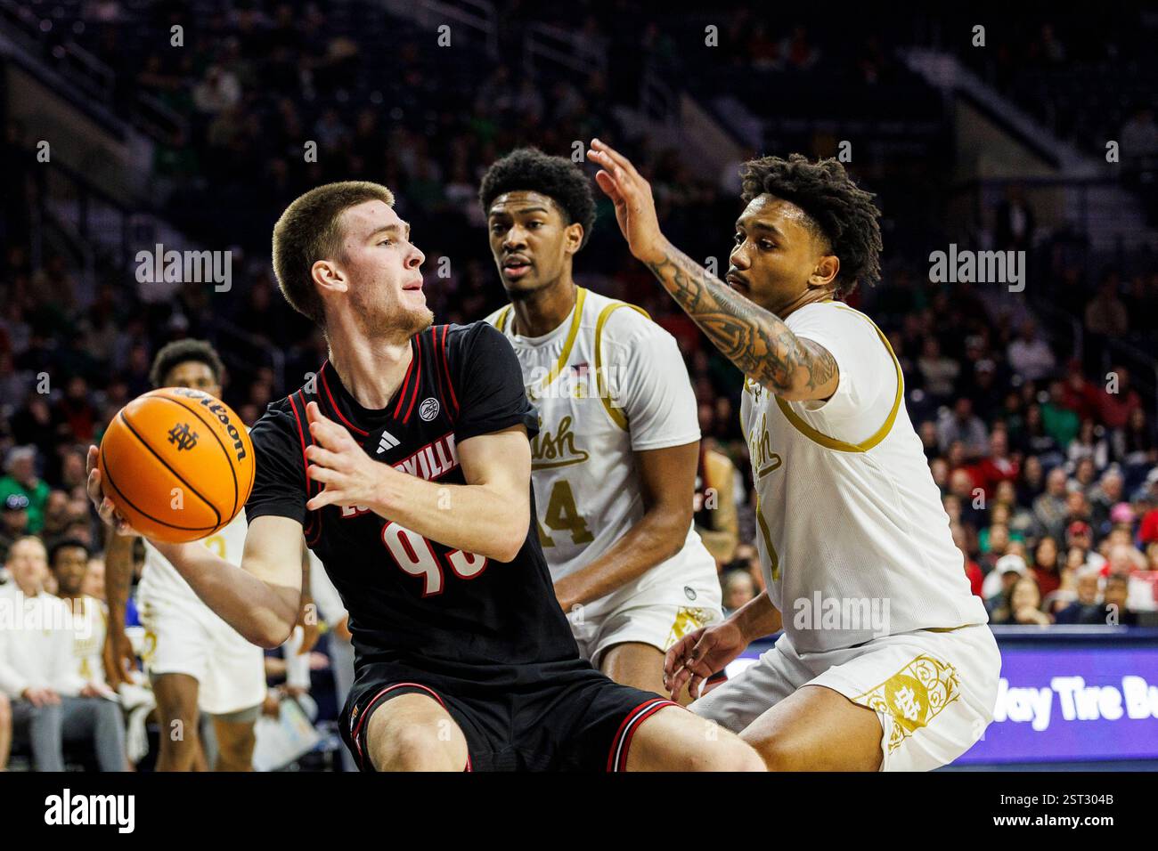 February 16, 2025: Louisville forward Noah Waterman (93) looks to pass ...
