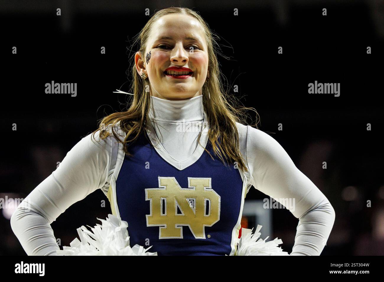 February 16, 2025: Notre Dame cheerleader during NCAA basketball game ...