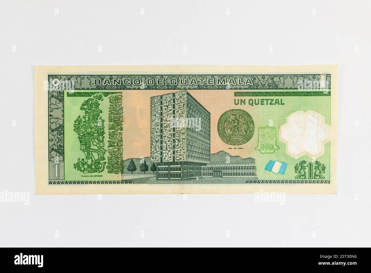 Guatemala 1 Quetzal bank note features Main building of the Central ...