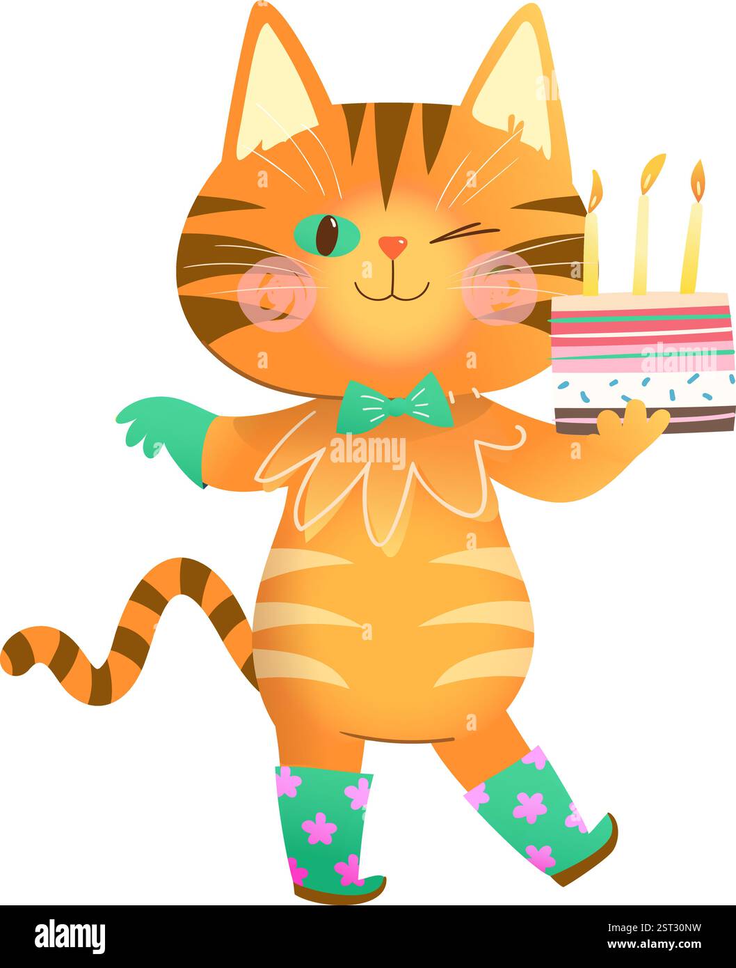 Party Cat Holding Birthday Cake Cartoon for Kids Stock Vector Image & Art - Alamy