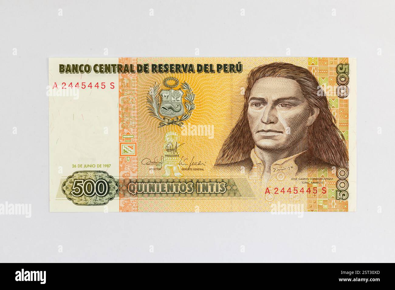 Peru 500 Intis banknote features Jose Gabriel Condorcanqui, known as ...