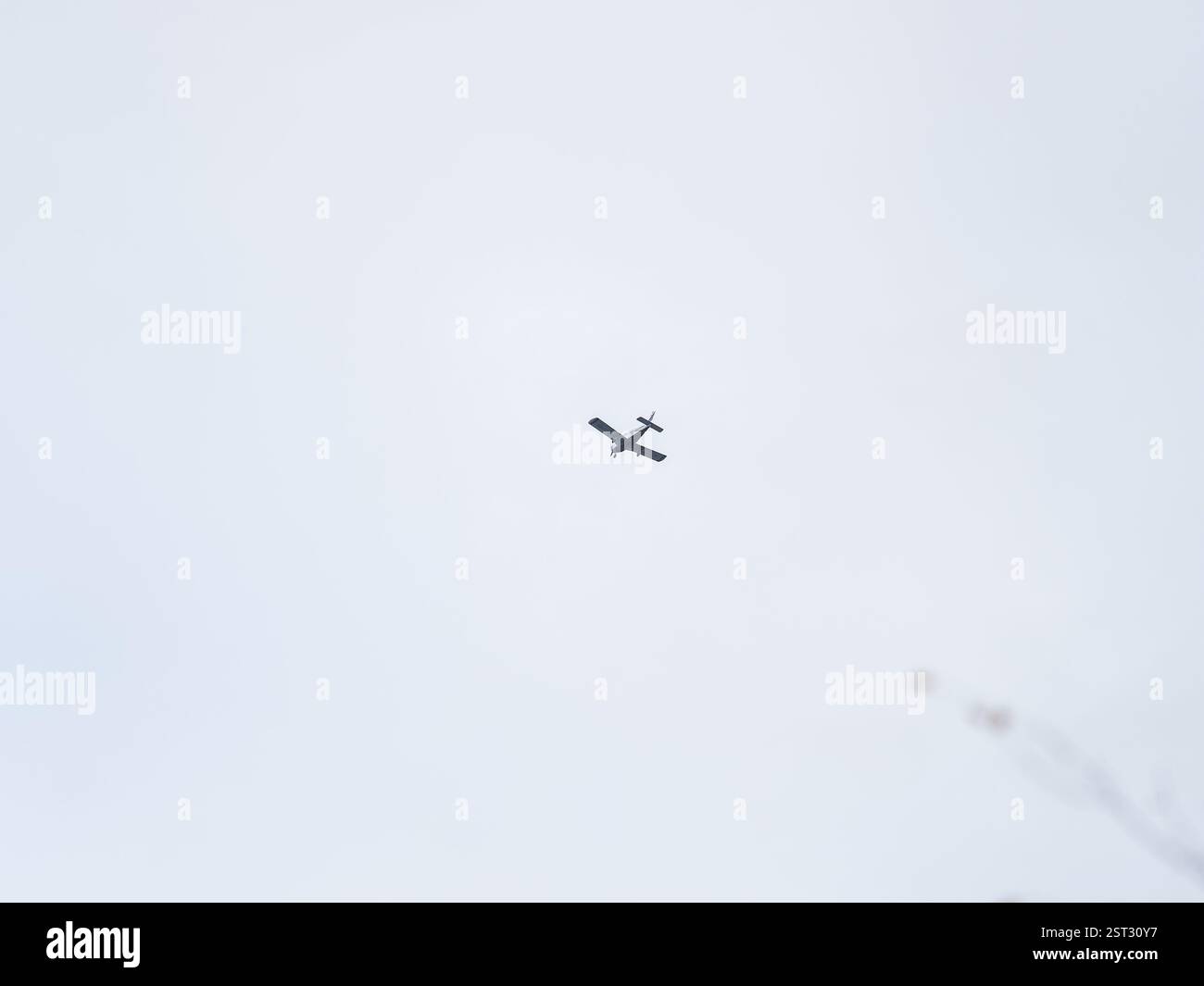 Small ultralight airplane with overhead wing and single propeller ...