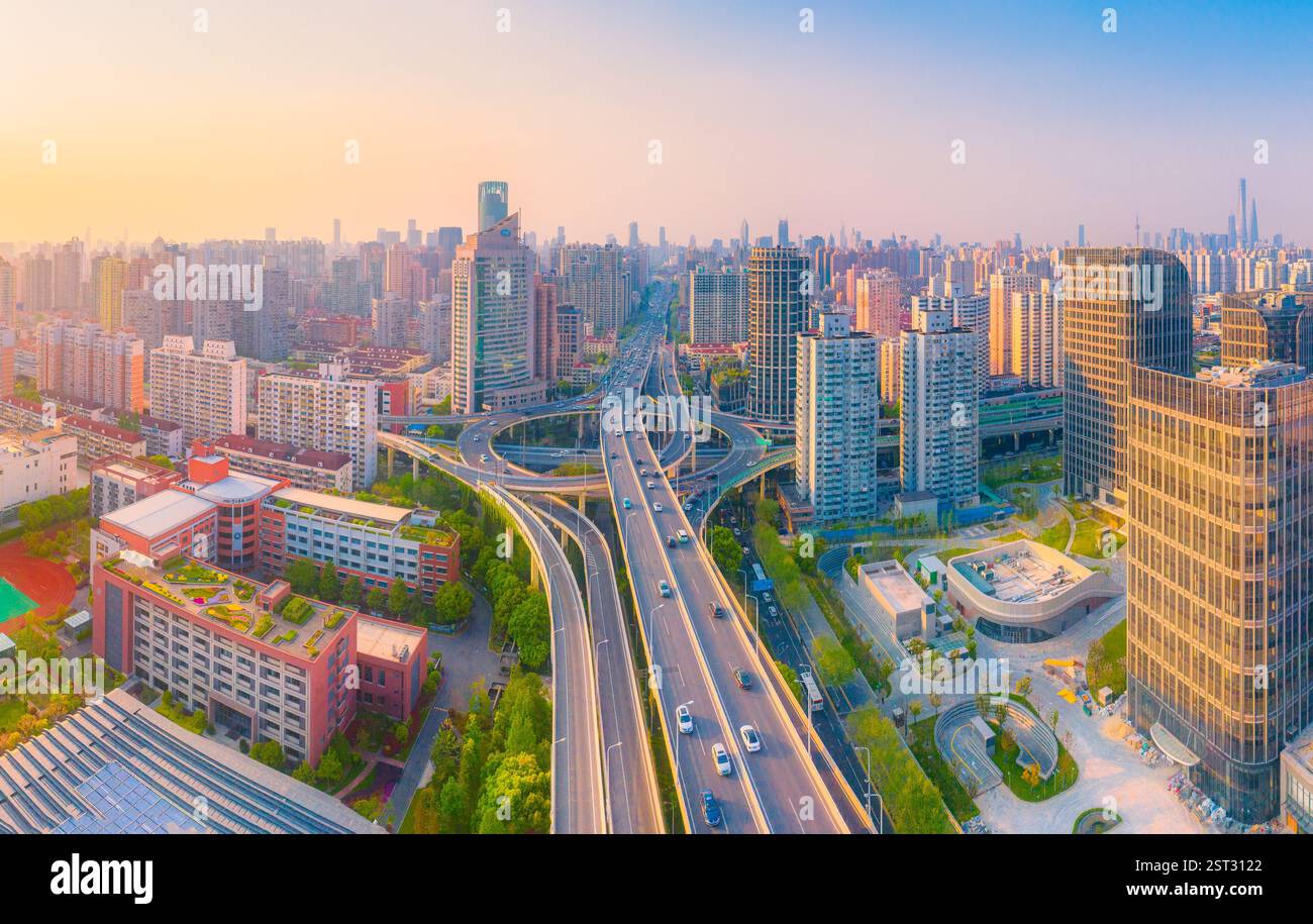 Lupu Bridge section of urban elevated road in Shanghai, China Stock ...