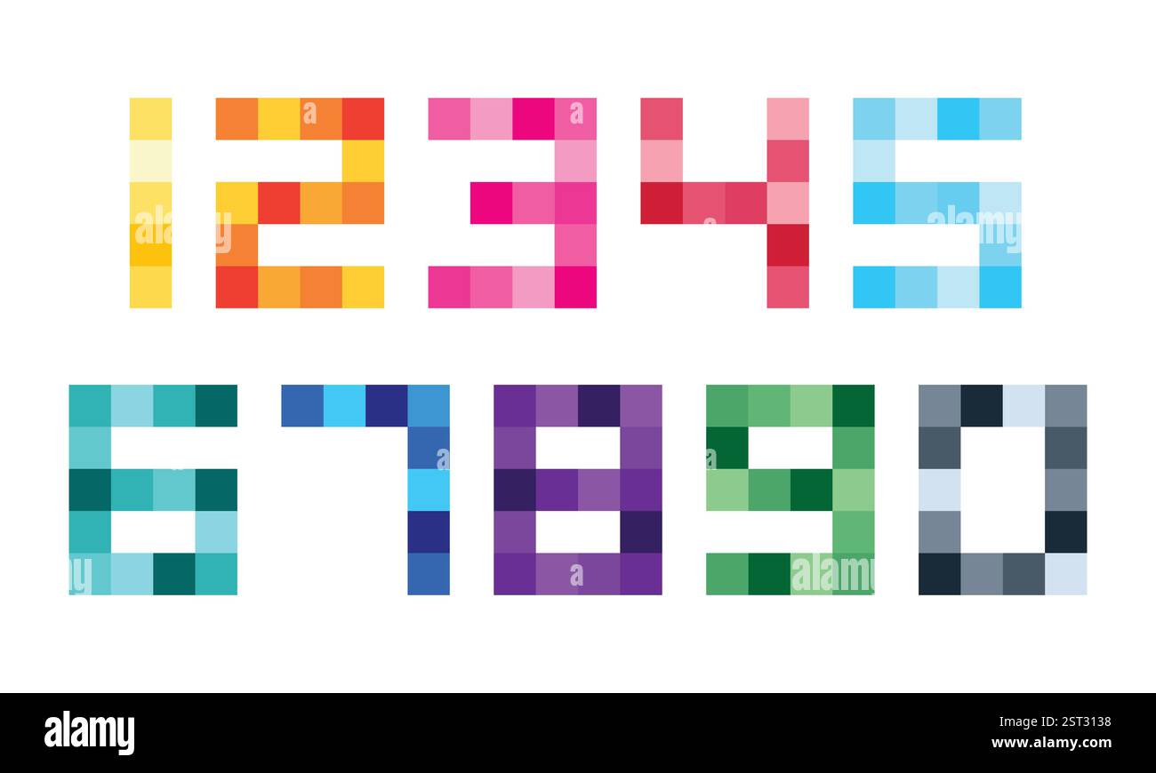 Set of numbers pixel style consisiting of 1, 2, 3, 4, 5, 6, 7, 8, 9, 0 ...
