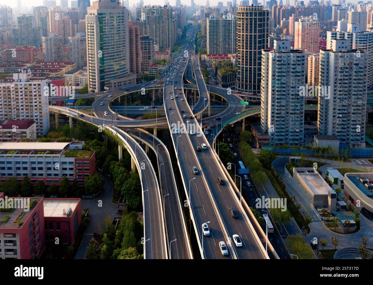 Lupu Bridge section of urban elevated road in Shanghai, China Stock ...