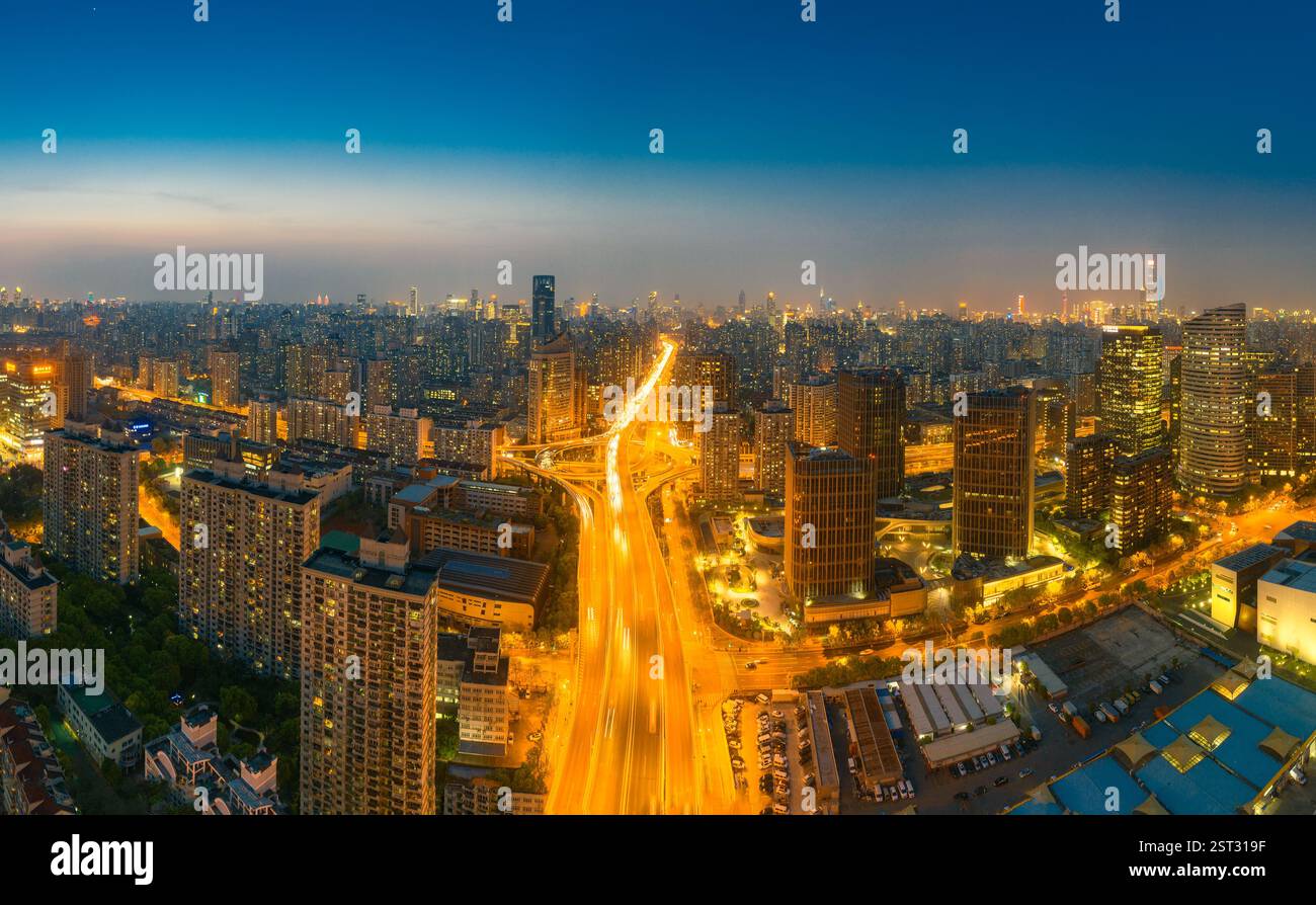 Night view of Lupu Bridge Elevated Road in Shanghai, China Stock Photo ...