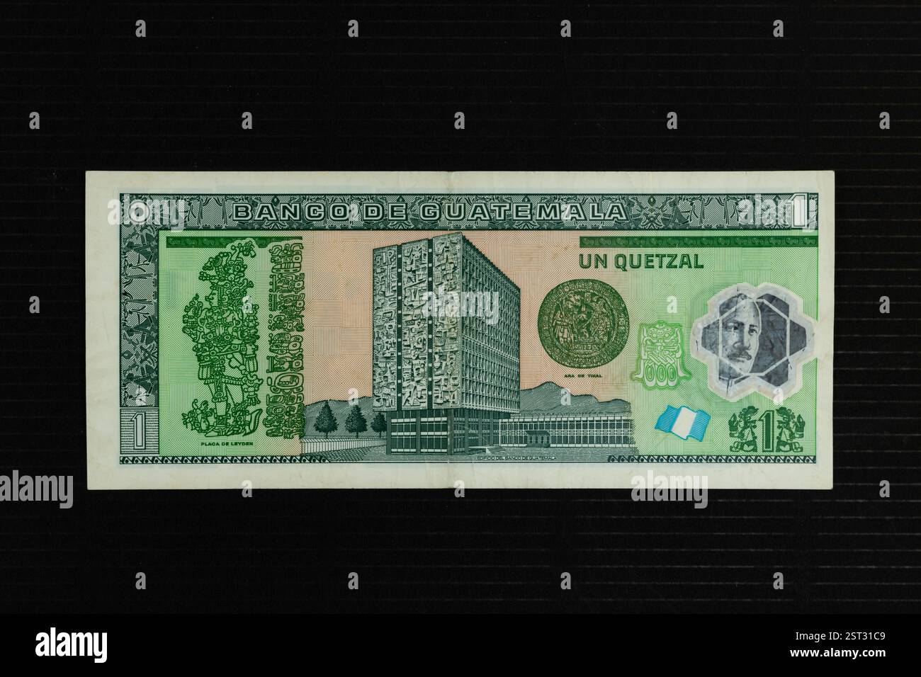 Guatemala 1 Quetzal bank note features Main building of the Central ...