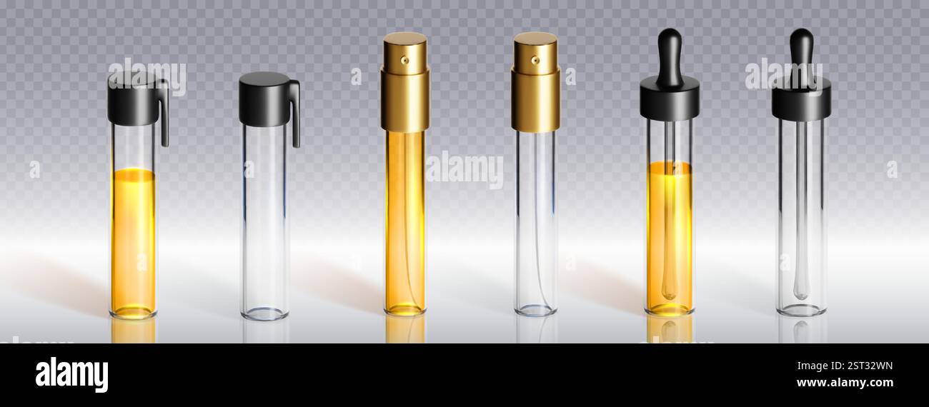 Glass perfume sample vials set - transparent testers with black and ...