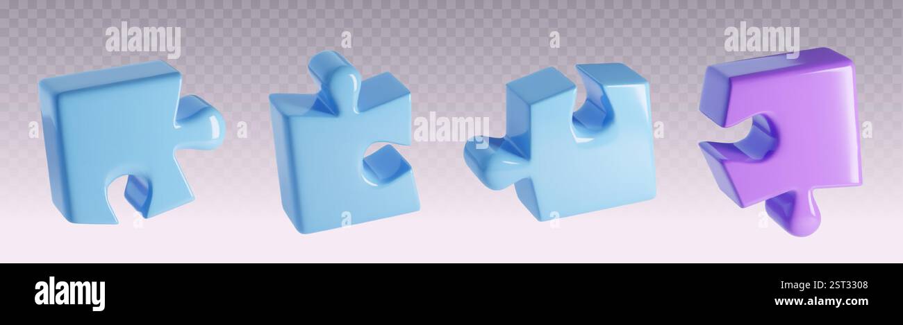 3d puzzle pieces set with blue and purple gradient colors. Individual ...