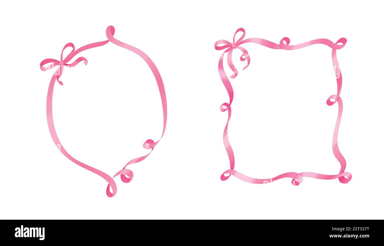 Pink ribbon frames set isolated on white background. Vector realistic ...