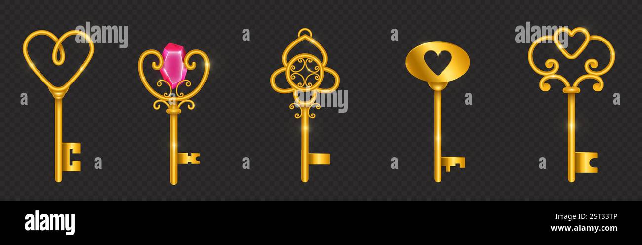 Vintage golden keys set isolated on transparent background. Vector ...