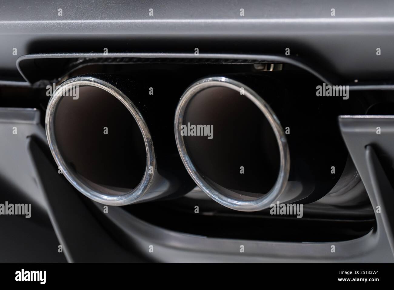 Stuttgart, Germany. 16th Feb, 2025. The tailpipes of a Porsche 911 GT3 ...