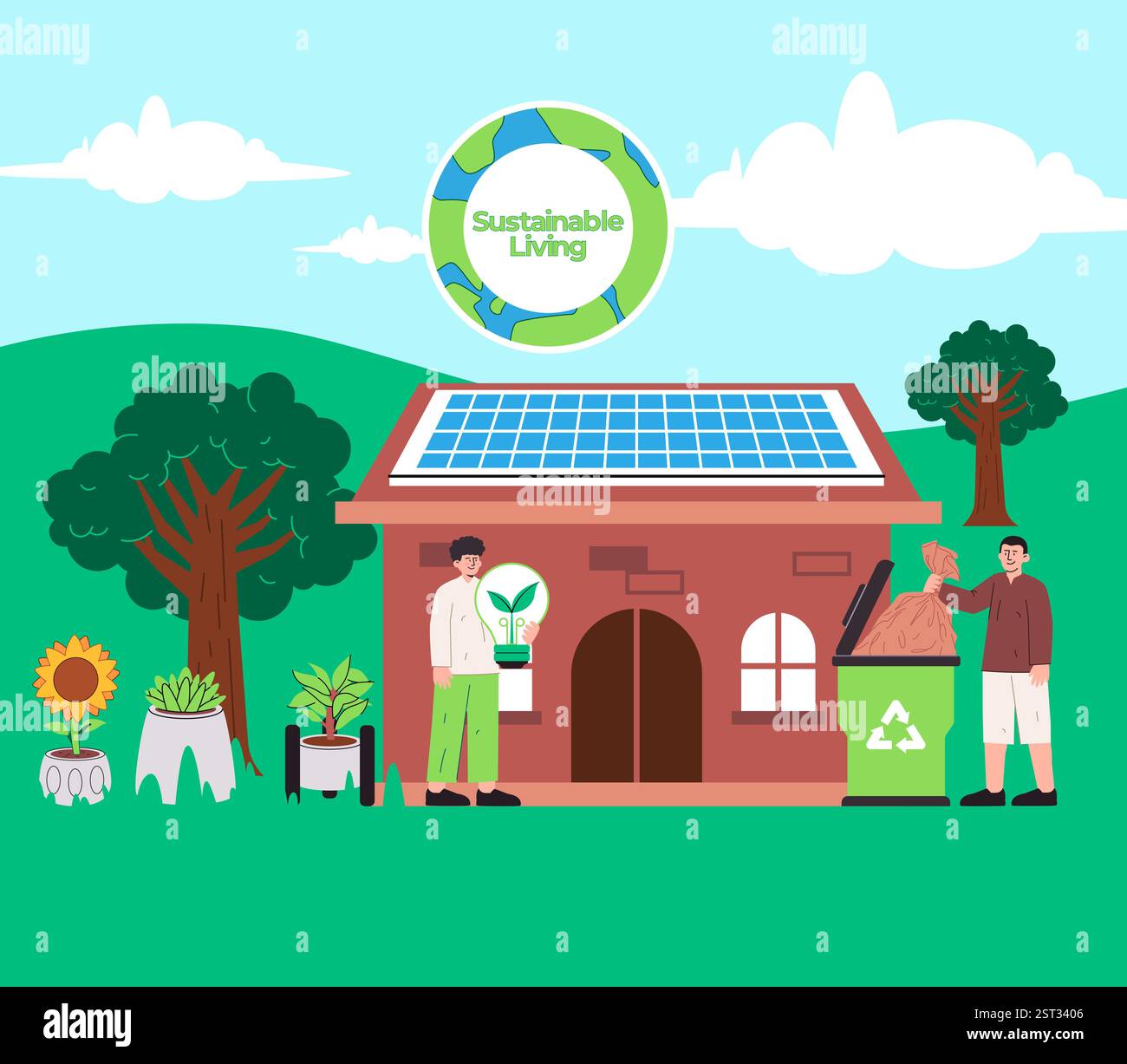 Sustainable living illustration male man people character carrying eco ...