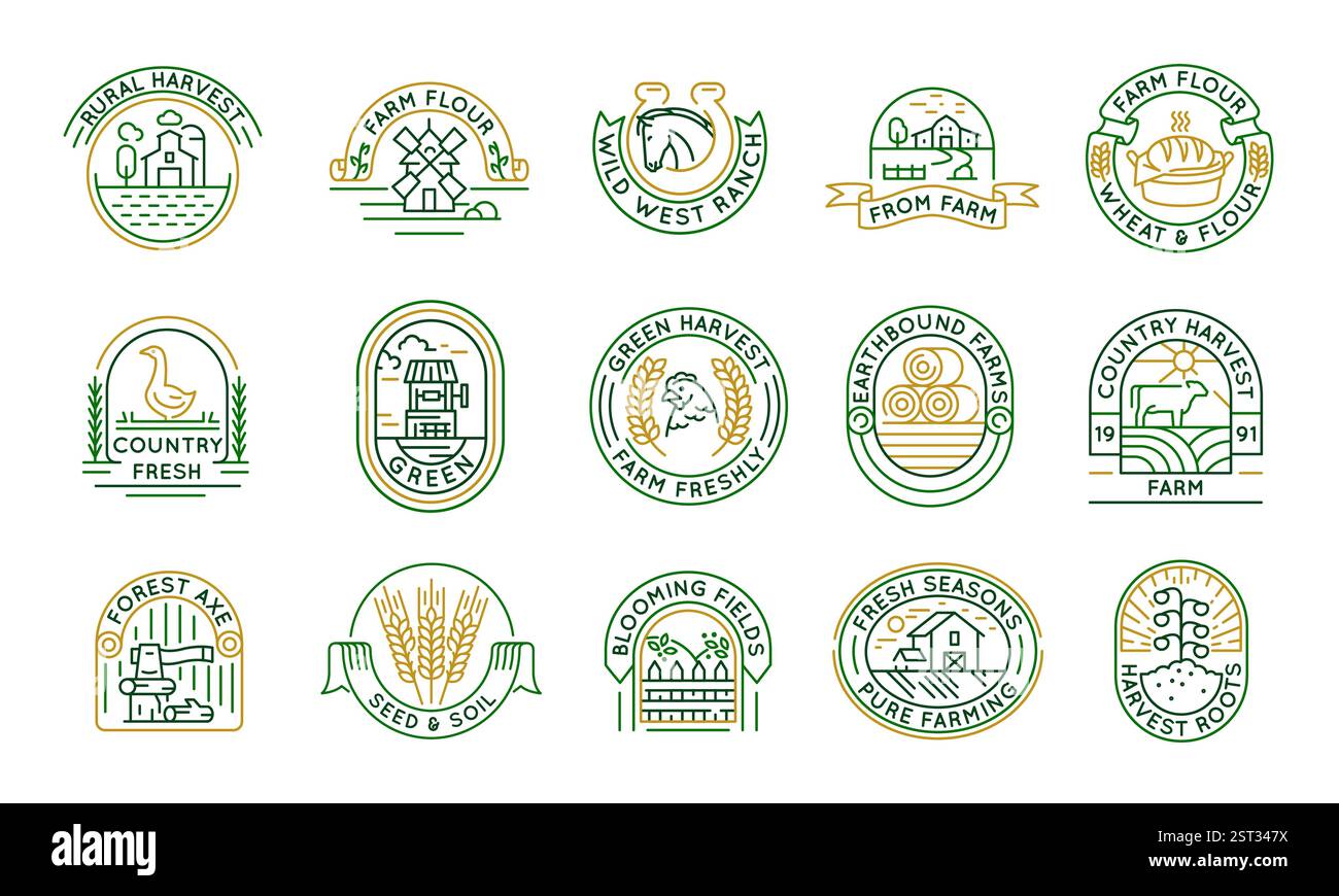 Set of 15 Farming and Agriculture Logo Icons Stock Vector Image & Art ...