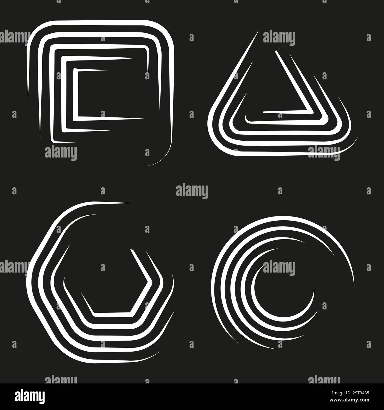 Abstract geometric shapes. White outline symbols. Modern square ...