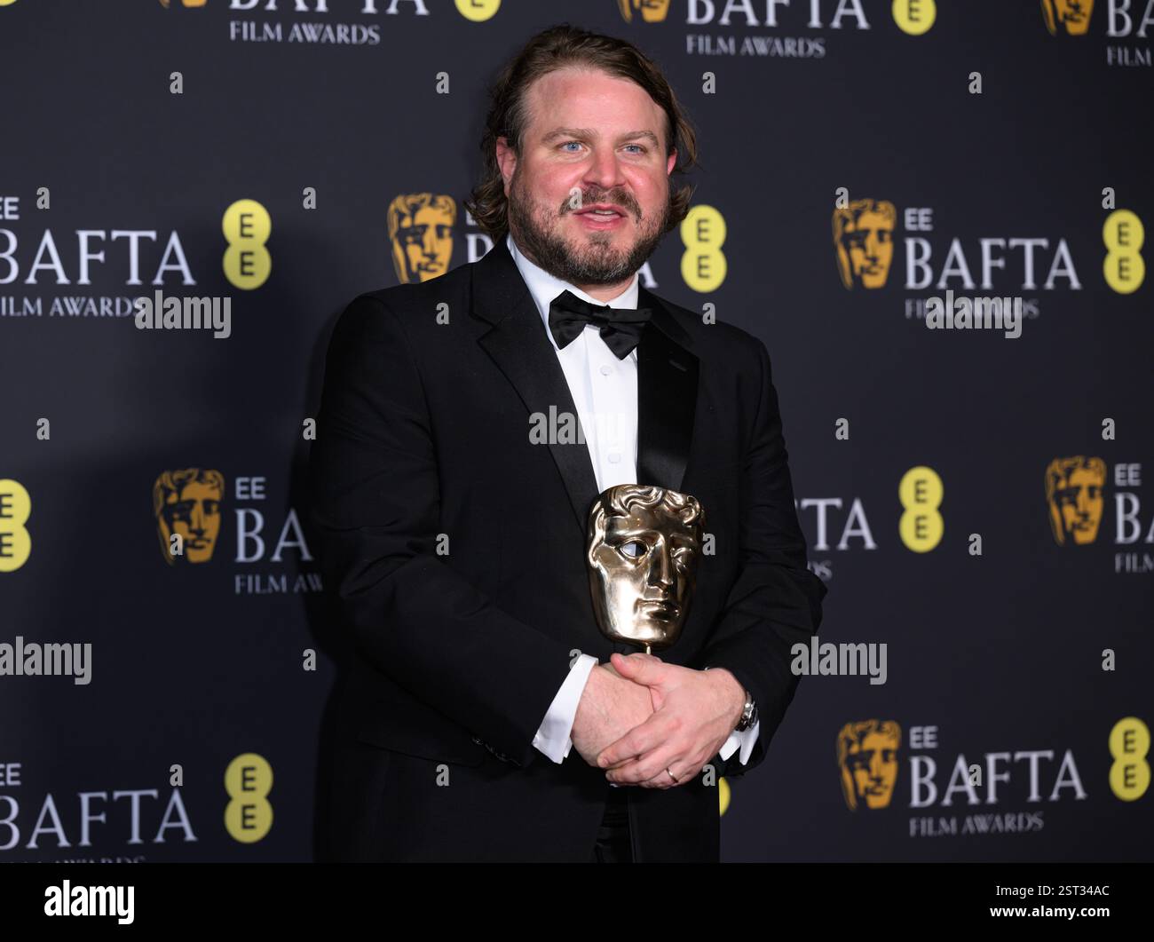 London, UK. February 16th, 2025. Brady Corbet in the Winners Room at ...
