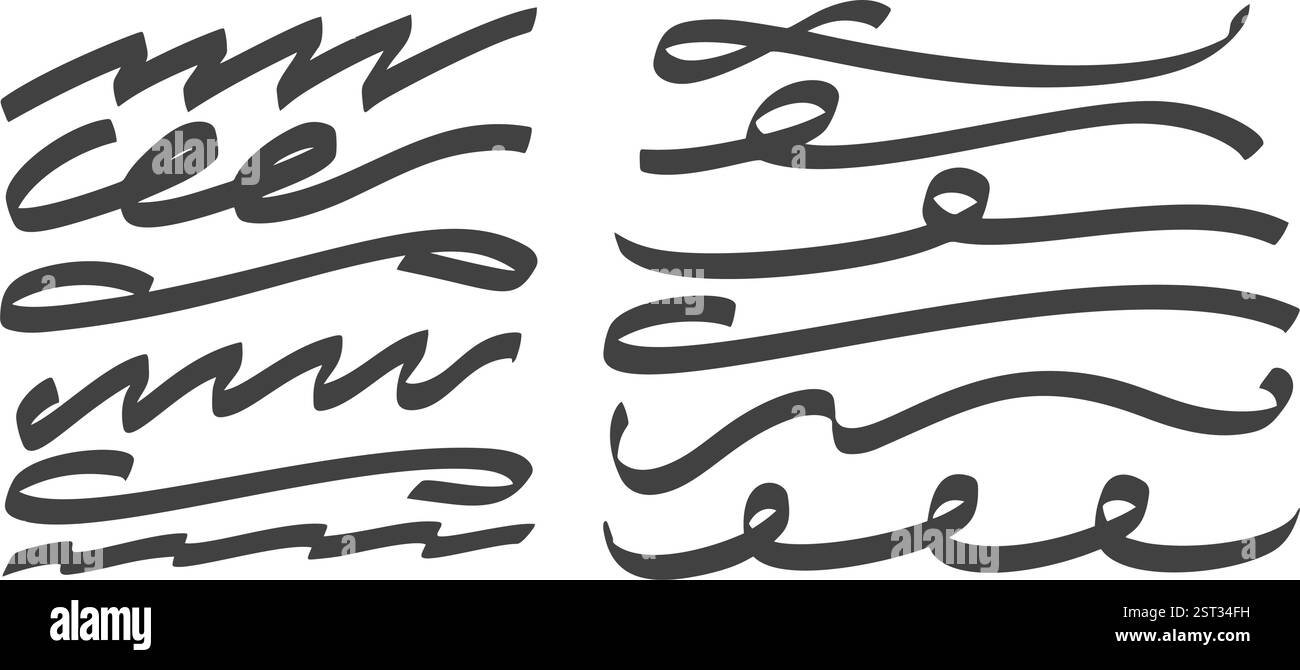 Vector curly strokes. Swoosh underlines with calligraphic hand drawn ...
