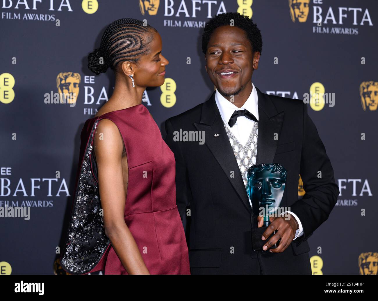 London, UK. February 16th, 2025. Letitia Wright and David Jonsson in ...