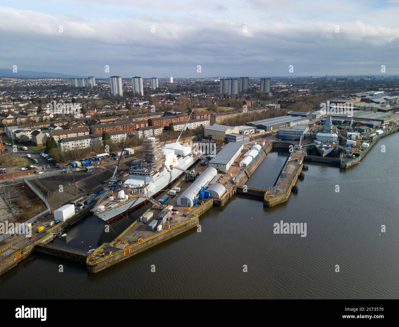 Aerial view HMS Glasgow and HMS Cardiff Type 26 frigates at BAE Systems ...