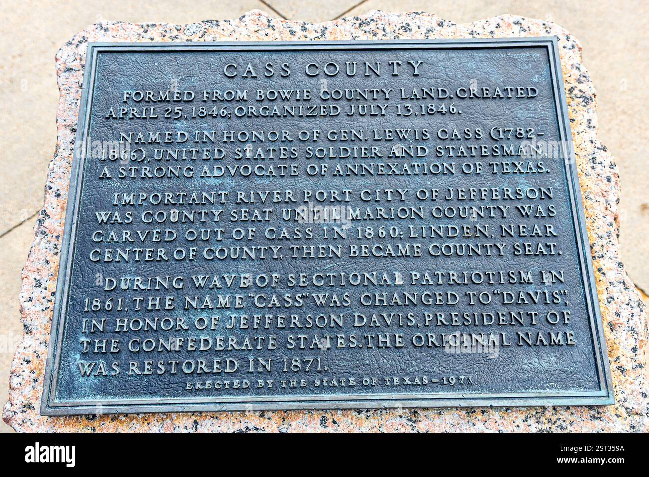 Historical marker about history of Cass County Texas Stock Photo - Alamy