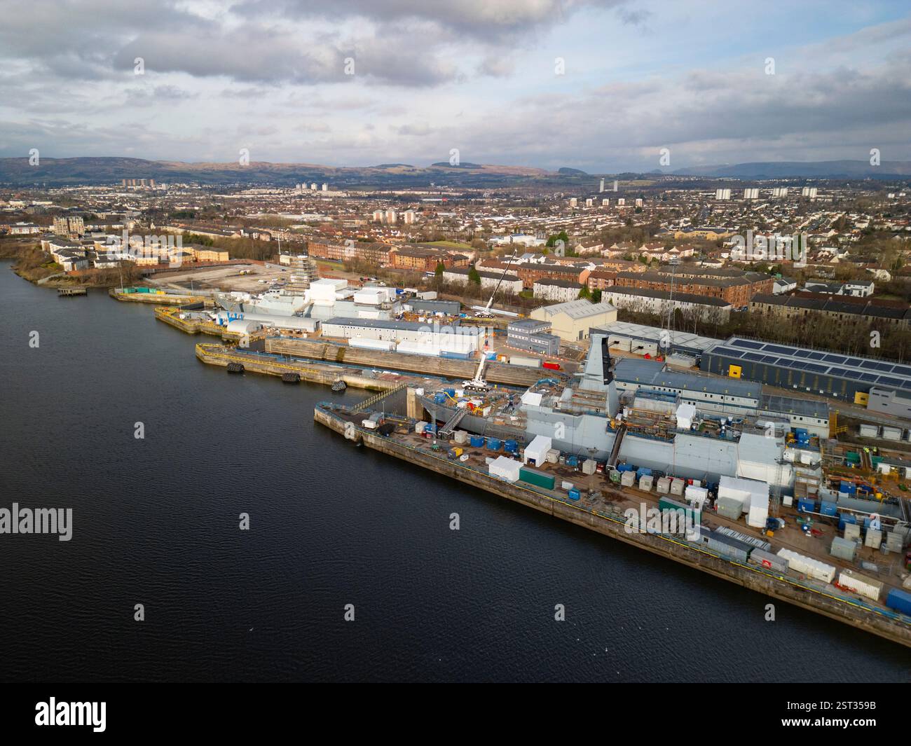 Aerial view HMS Glasgow and HMS Cardiff Type 26 frigates at BAE Systems ...