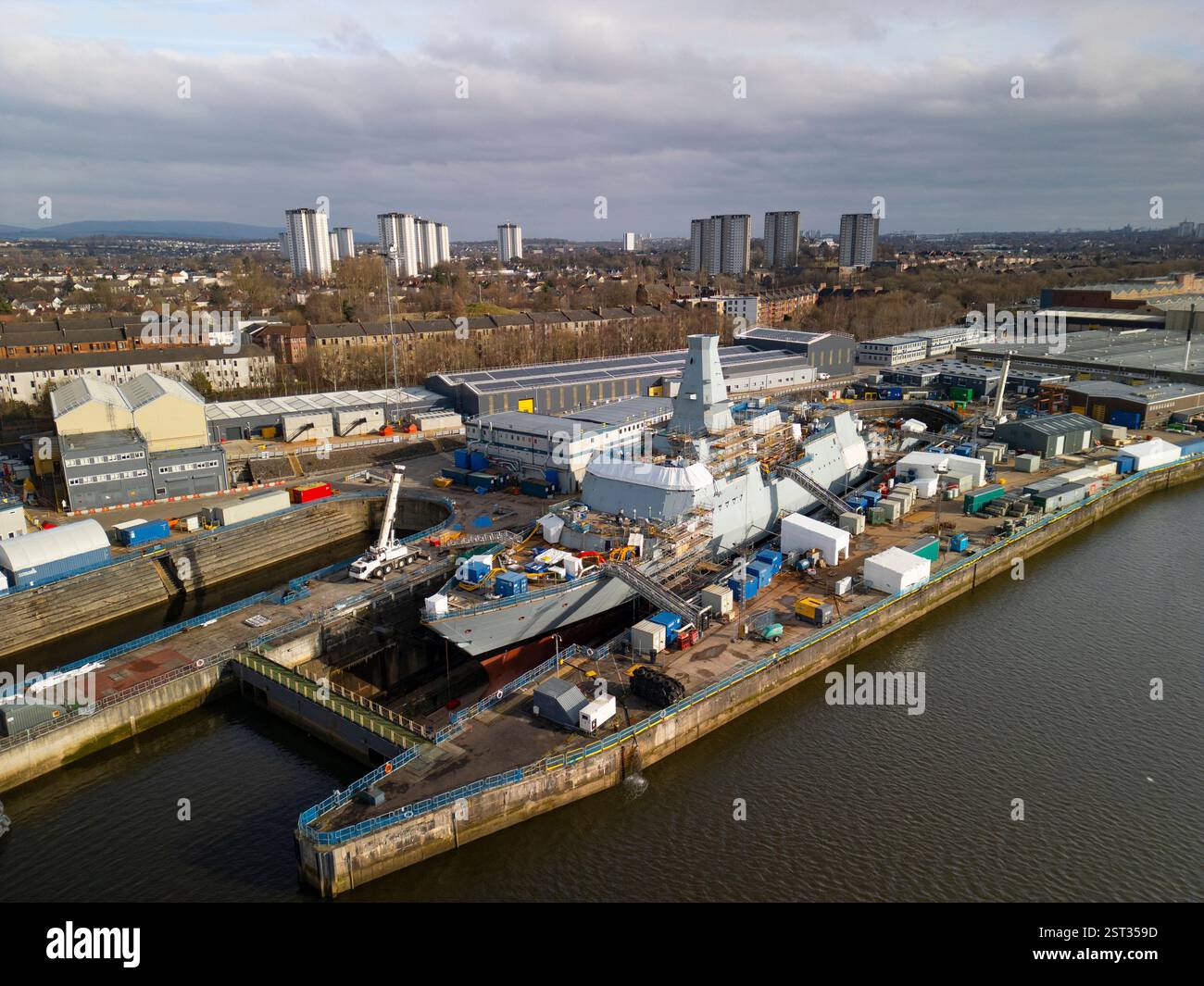 Aerial view of HMS Cardiff Type 26 frigate under construction at BAE ...