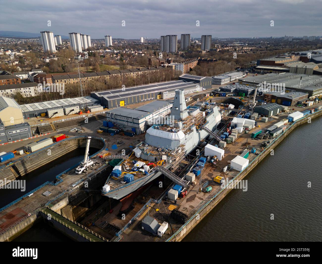 Aerial view of HMS Cardiff Type 26 frigate under construction at BAE ...