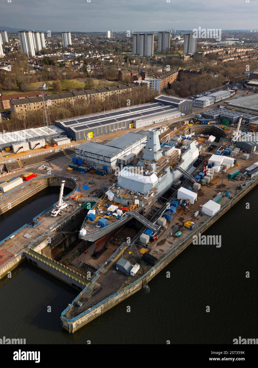 Aerial view of HMS Cardiff Type 26 frigate under construction at BAE ...