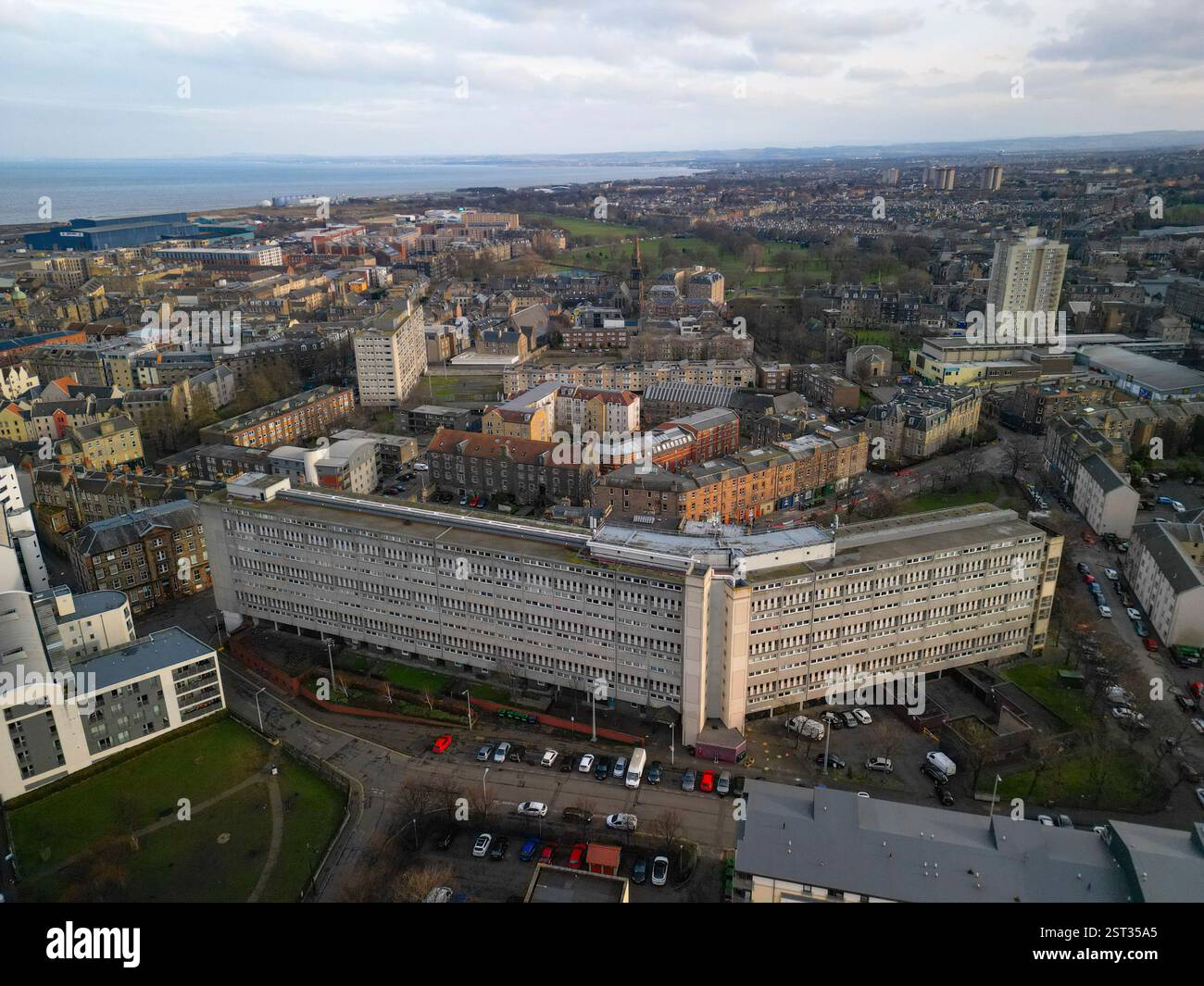 Aerial view of Cables Wind House apartment building known as the Banana ...
