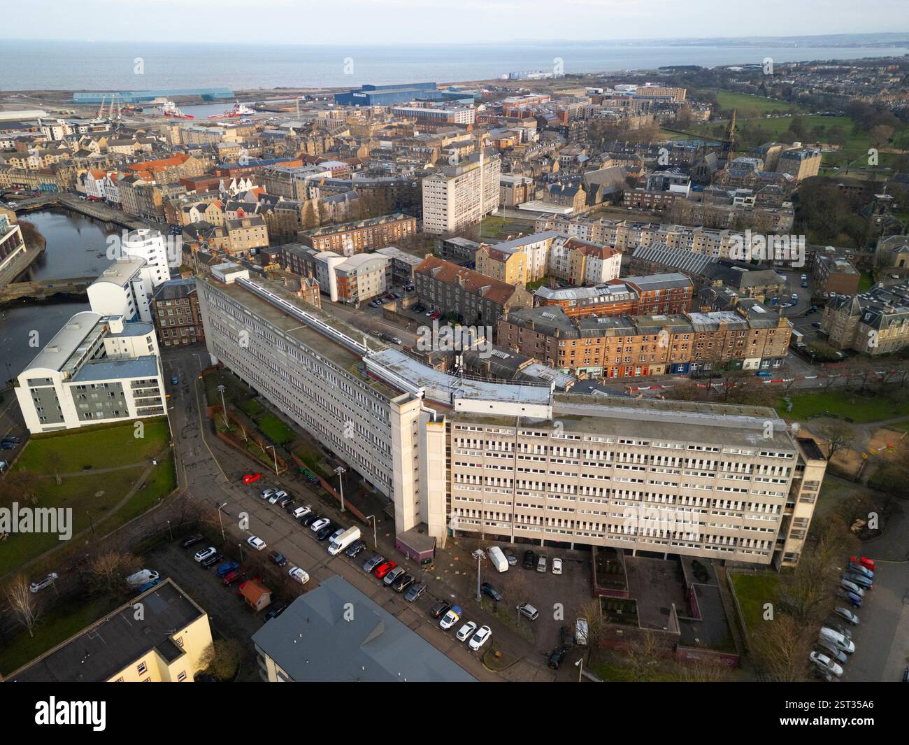 Aerial view of Cables Wind House apartment building known as the Banana ...