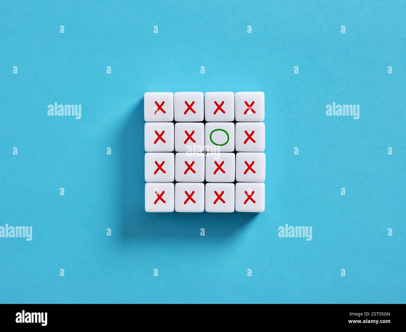 Choosing the correct answer. Making a right decision. Many white dice ...