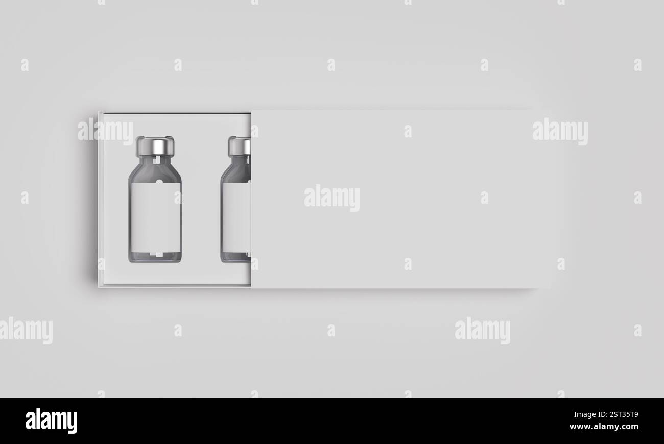 Top view of glass vials in premium box packaging 3D Render Stock Photo ...