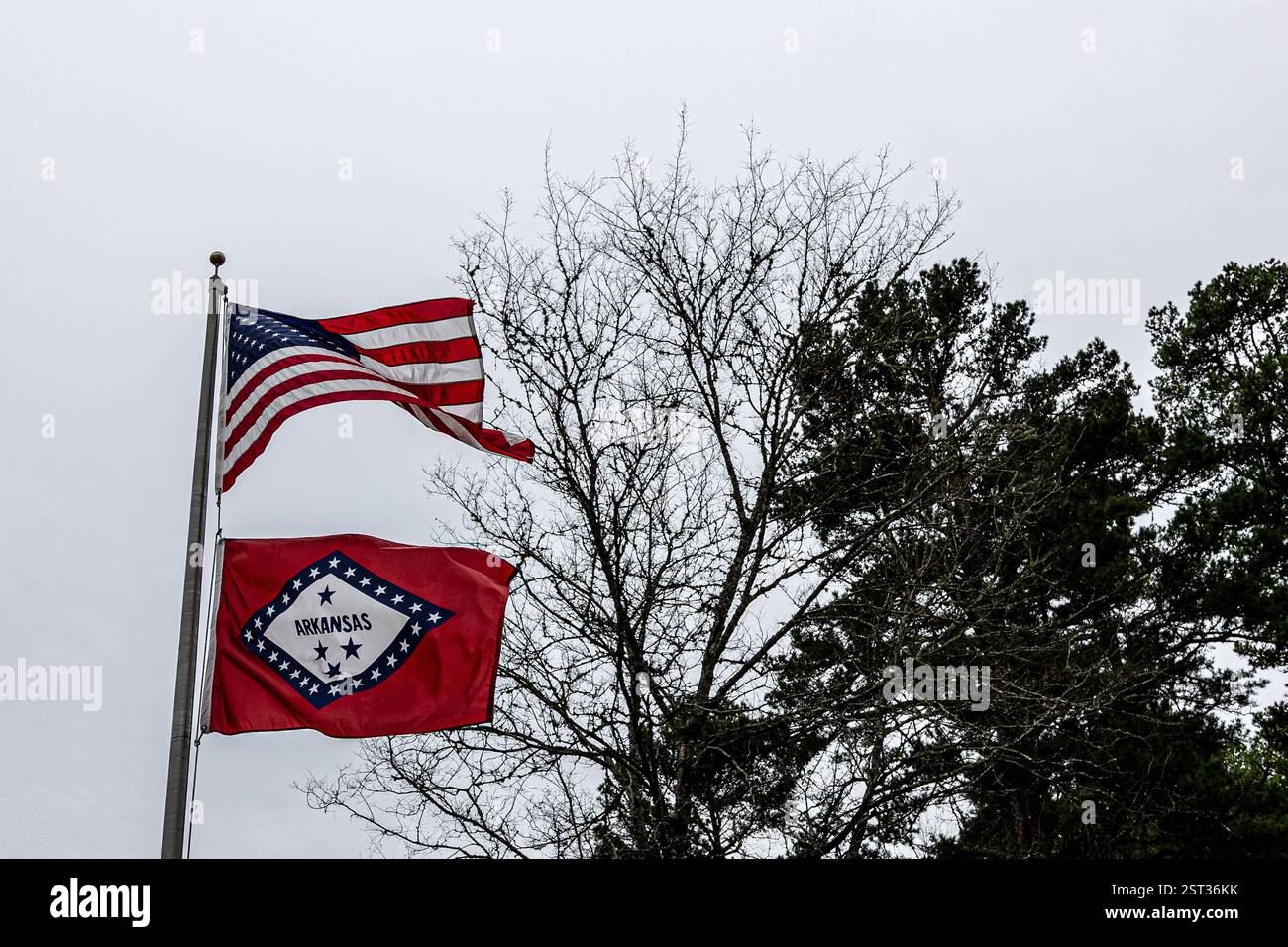 Usa and Arkansas flags outside Lake Catherine State Park Headquarters ...