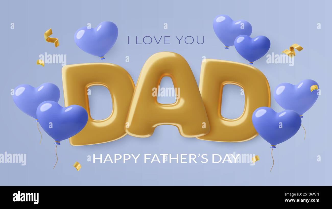 Father's Day banner with gold 3d inflated Dad word blue balloons and ...