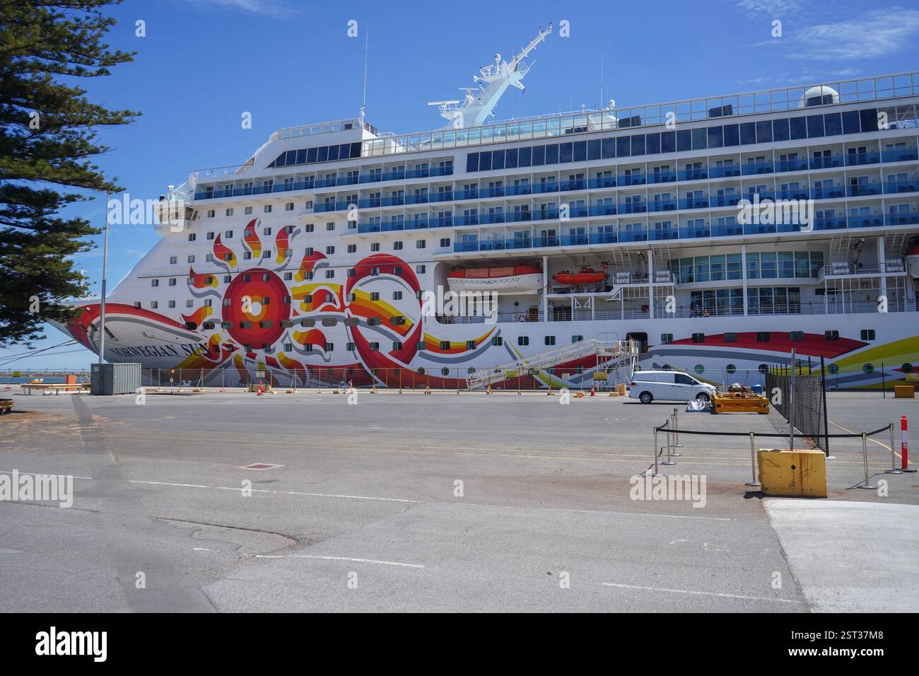 Adelaide, Australia 17 February 2025. Norwegian Sun cruise liner docks ...