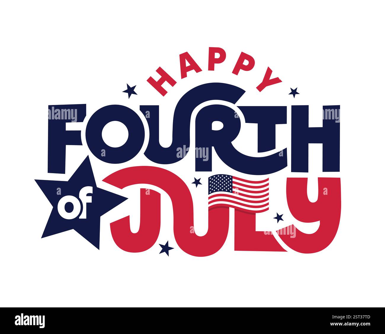 4th of July banner design with bold text, stars and American flag ...