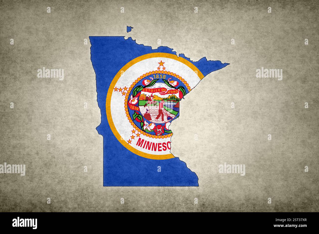 Grunge map of the state of Minnesota (USA) with its flag printed within ...