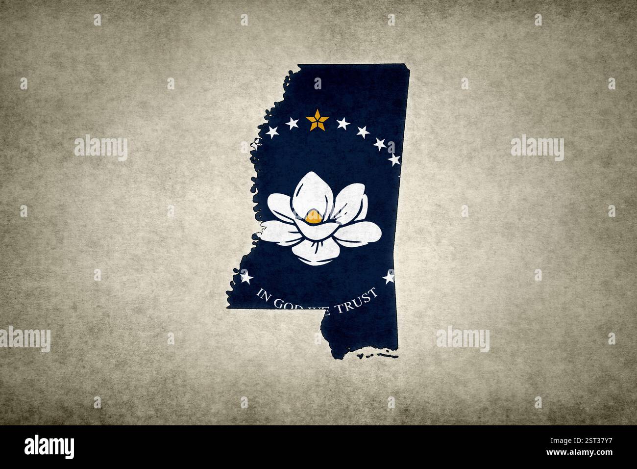 Grunge map of the state of Mississippi (USA) with its flag printed ...