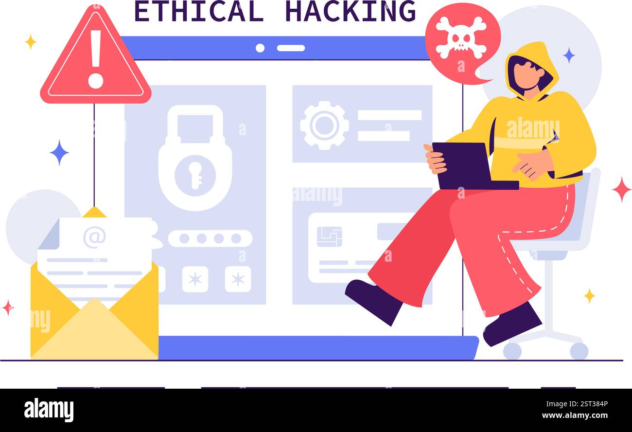Ethical Hacking Illustration Featuring A Developer Practicing Hacking On A Web Application