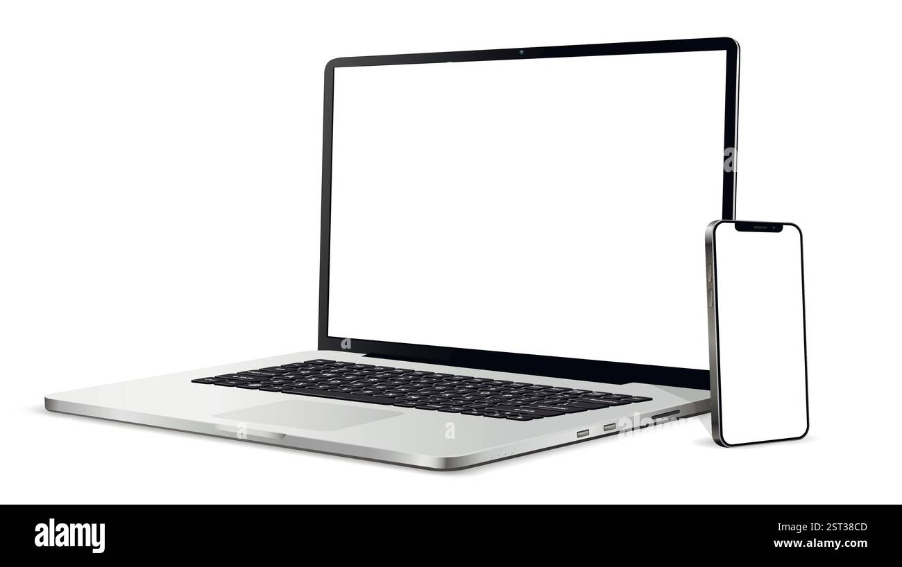 Laptop computer and mobile phone realistic devices mockup. Vector ...