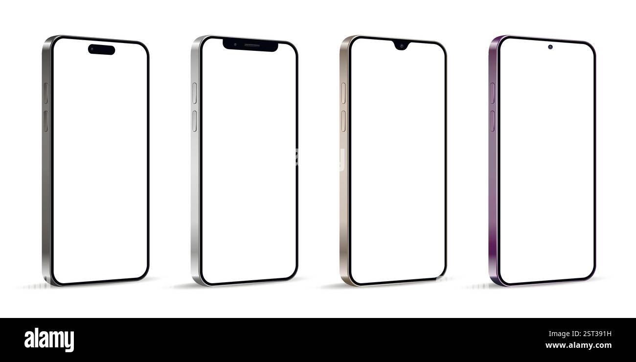 Smartphone mockup white screen. Mobile phones isolated on white ...