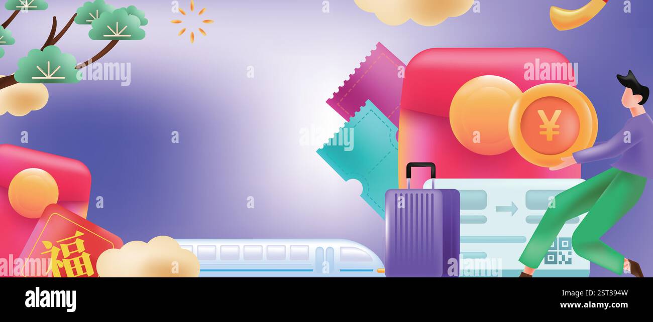 Spring Festival grab tickets and send red envelopes creative scene ...